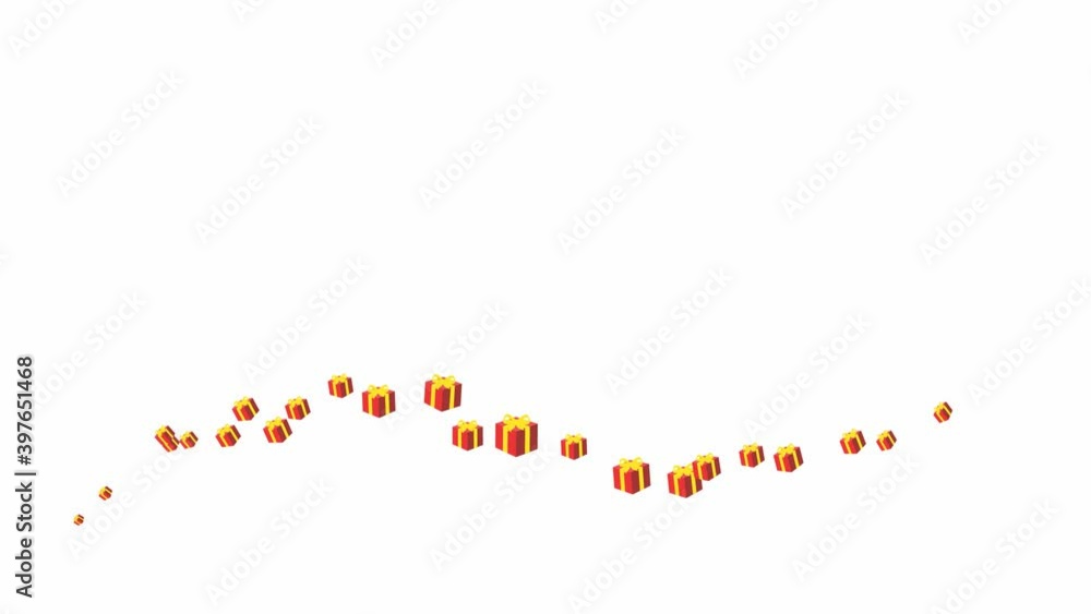 Animated red gifts fly from left to right. A wave of flying presents ...