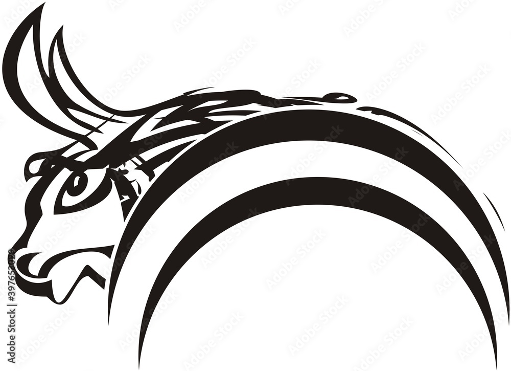 Bull symbol on the white. The linear profile of the bull is a black and ...