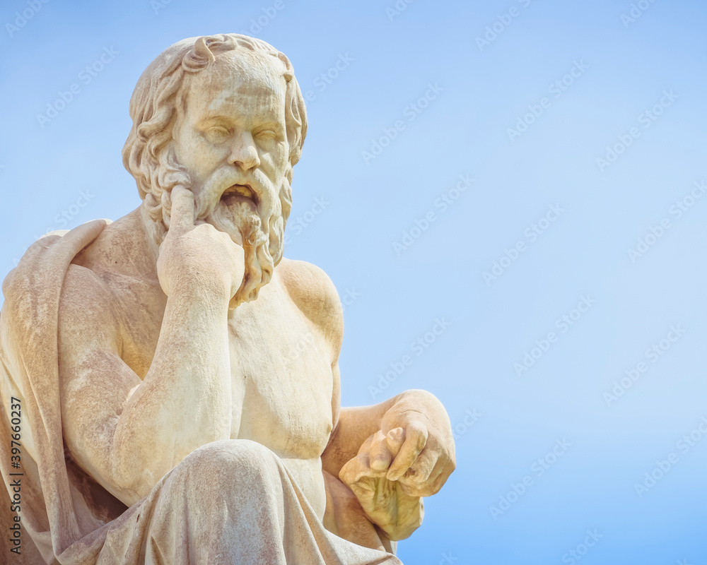 Socrates the ancient Greek philosopher under dramatic sky, Athens ...