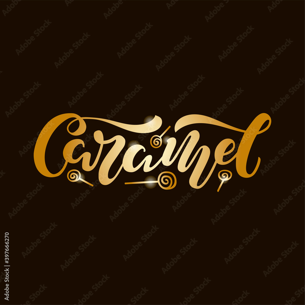 Vector illustration of caramel brush lettering for banner, leaflet ...