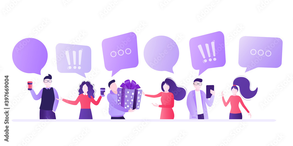 Chat people for concept design. Vector text. Business people teamwork ...