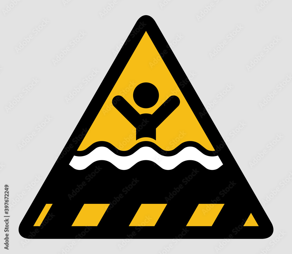 Warning deep water symbol concept. Hazard-warning sign indicating a ...