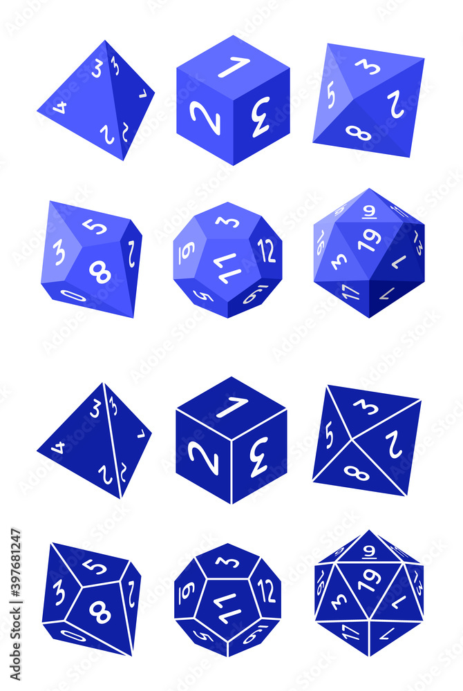 D4, D6, D8, D10, D12, and D20 Isometric Dice for Boardgames in Flat and ...