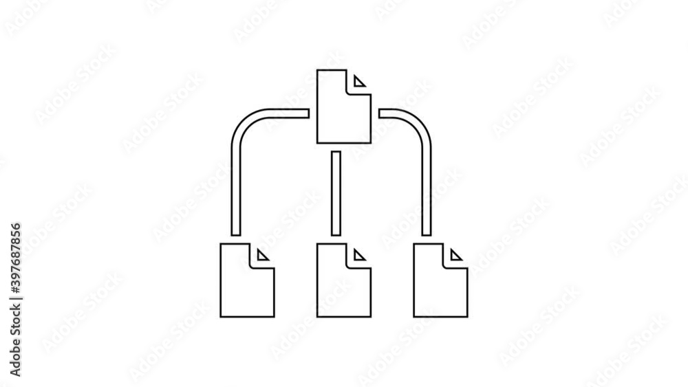 Black line Folder tree icon isolated on white background. Computer network file folder ...