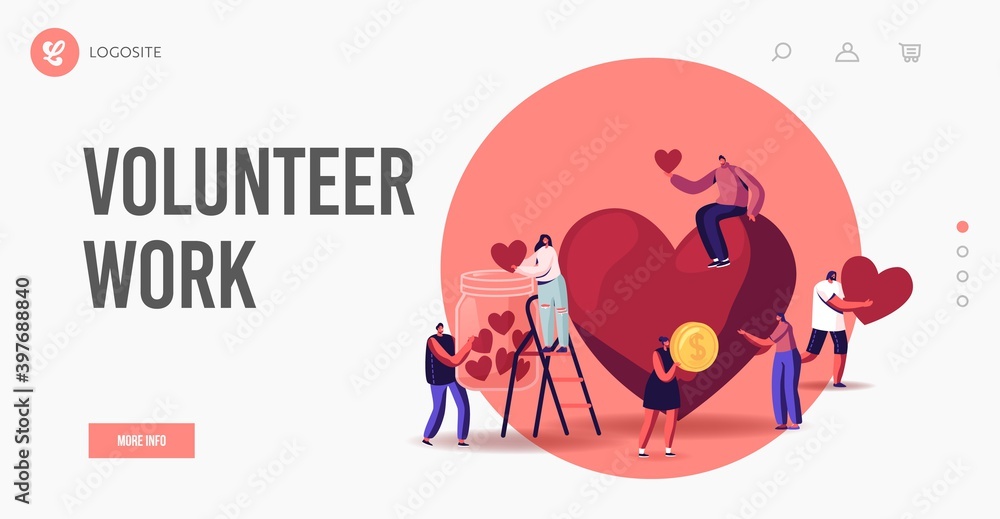 Volunteering, Charity Support Landing Page Template. Tiny Volunteer ...