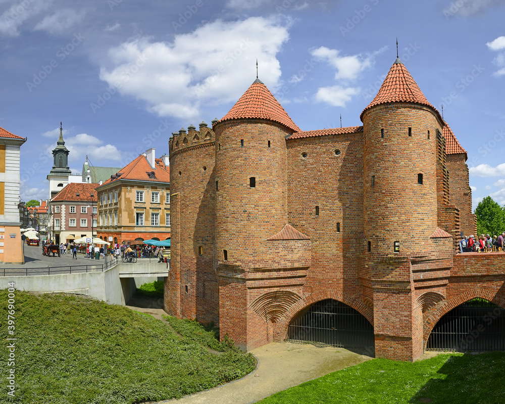 Old town in Warsaw, Barbican - Fortified medieval outpost in Warsaw ...