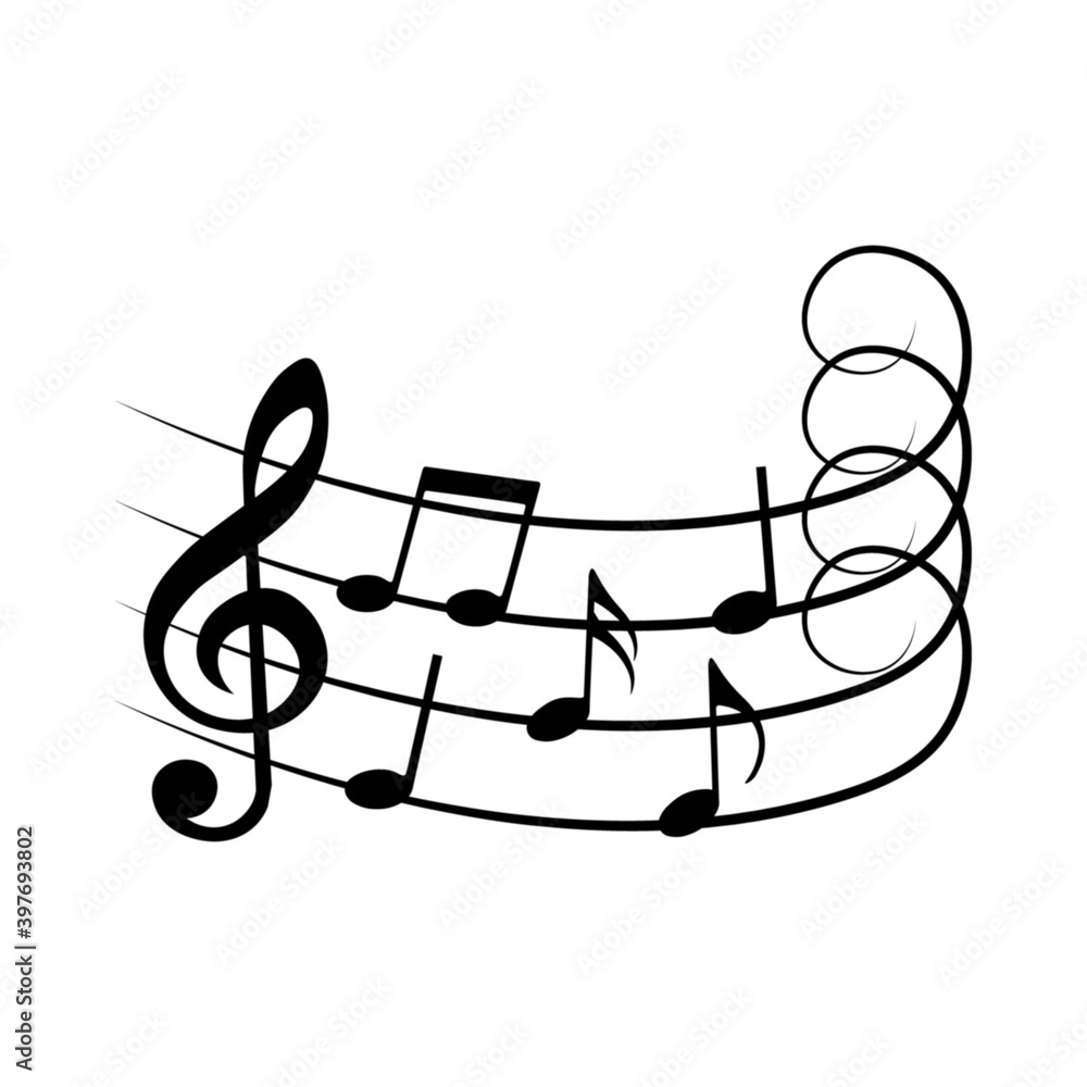 Music notes wave with swirls, vector illustration. Stock Vector | Adobe ...