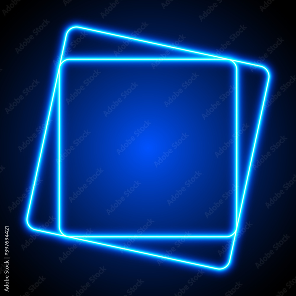 Neon blue square frame, banner on dark background, vector illustration ...