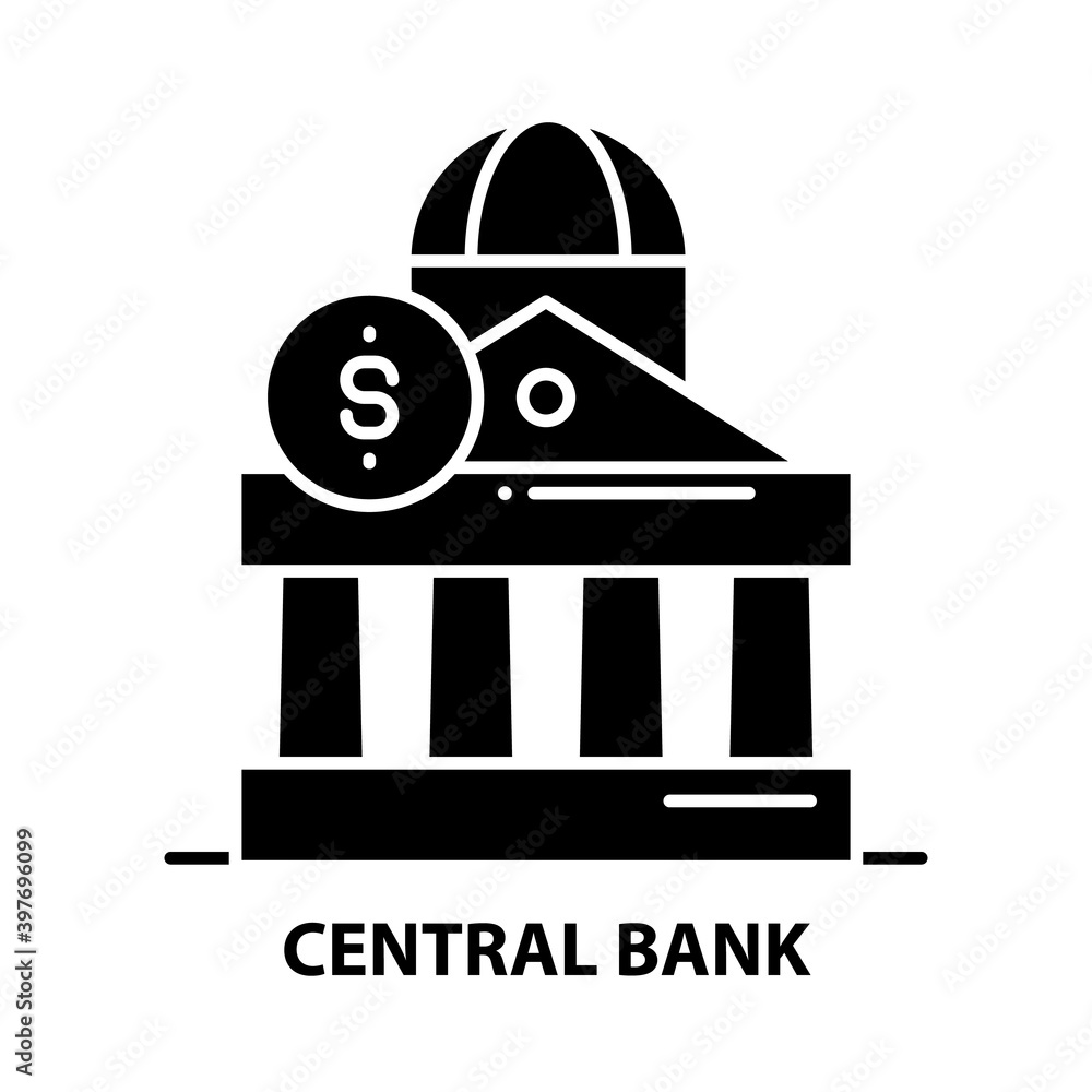 central bank icon, black vector sign with editable strokes, concept ...