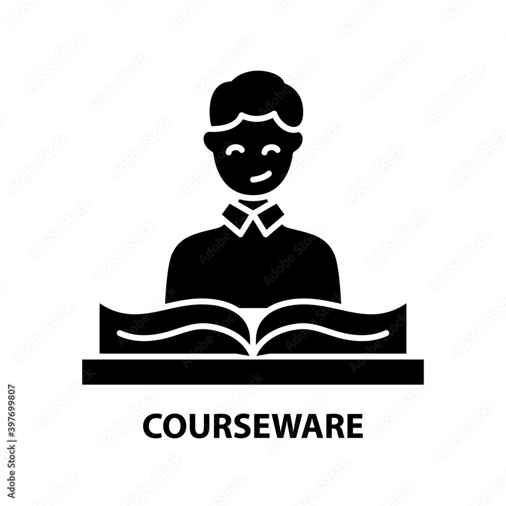 courseware icon, black vector sign with editable strokes, concept ...