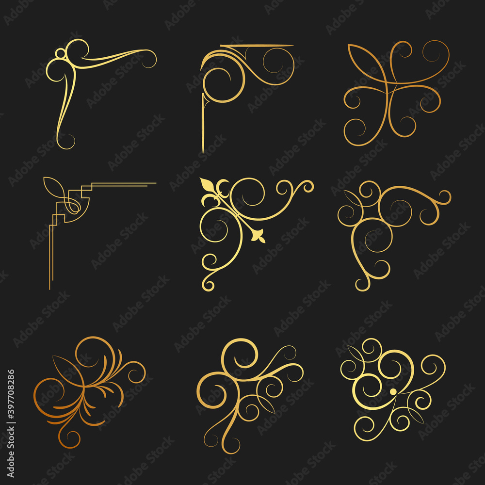 Vector set of decorative hand drawn elements, border, frame with floral ...