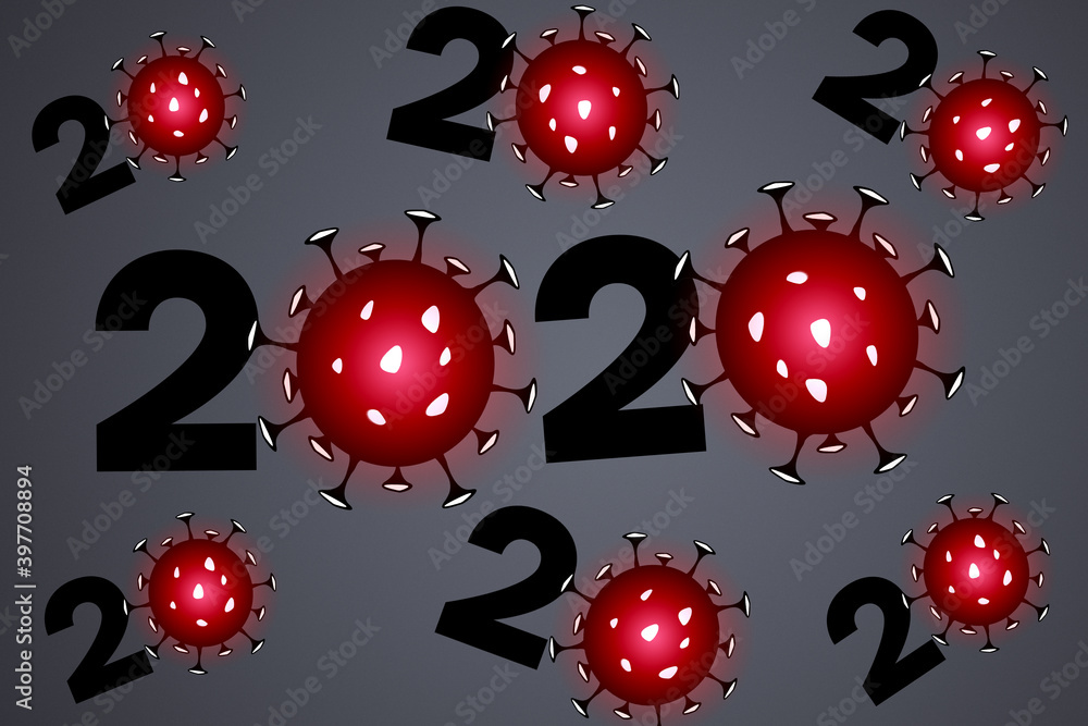 Covid -19. Logo 2020 year with a virus molecule. Viral epidemic 2020 ...