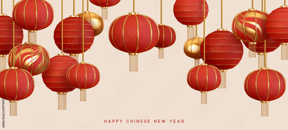 Red hanging lantern Traditional Asian decor. Decorations for the ...