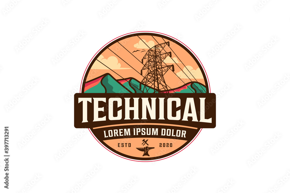 Transmission tower logo design, electrical tower high voltage emblem ...