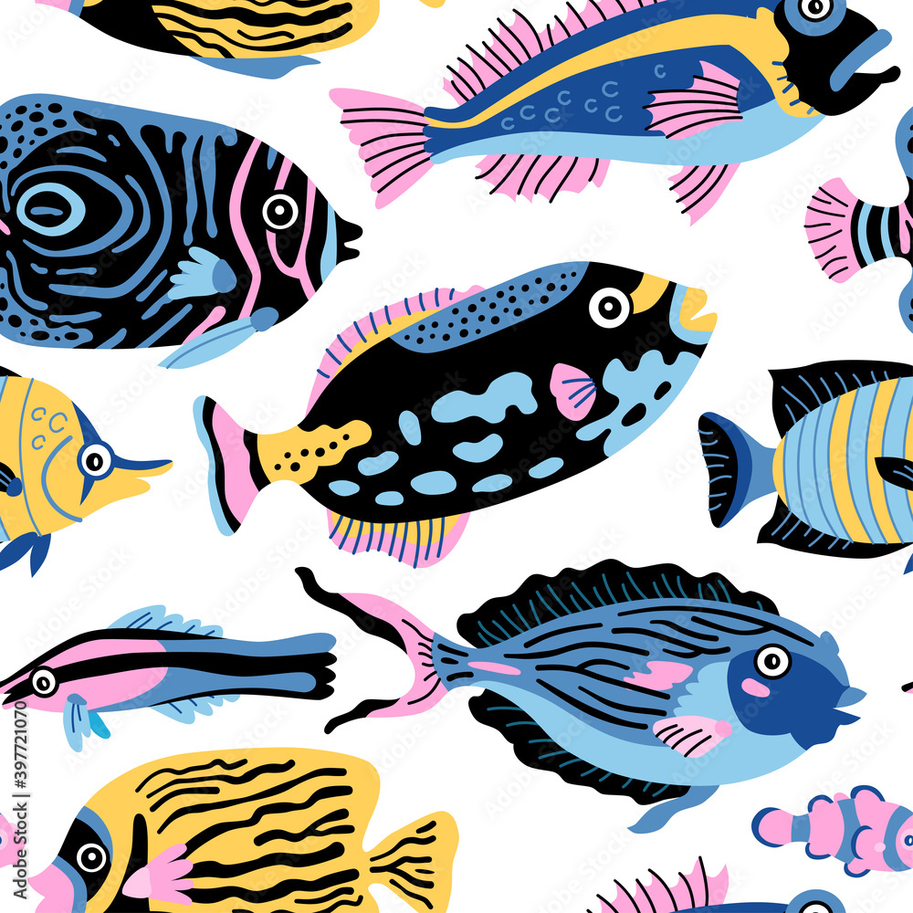 Cute marine kids pattern. Childish seamless with underwater animals ...