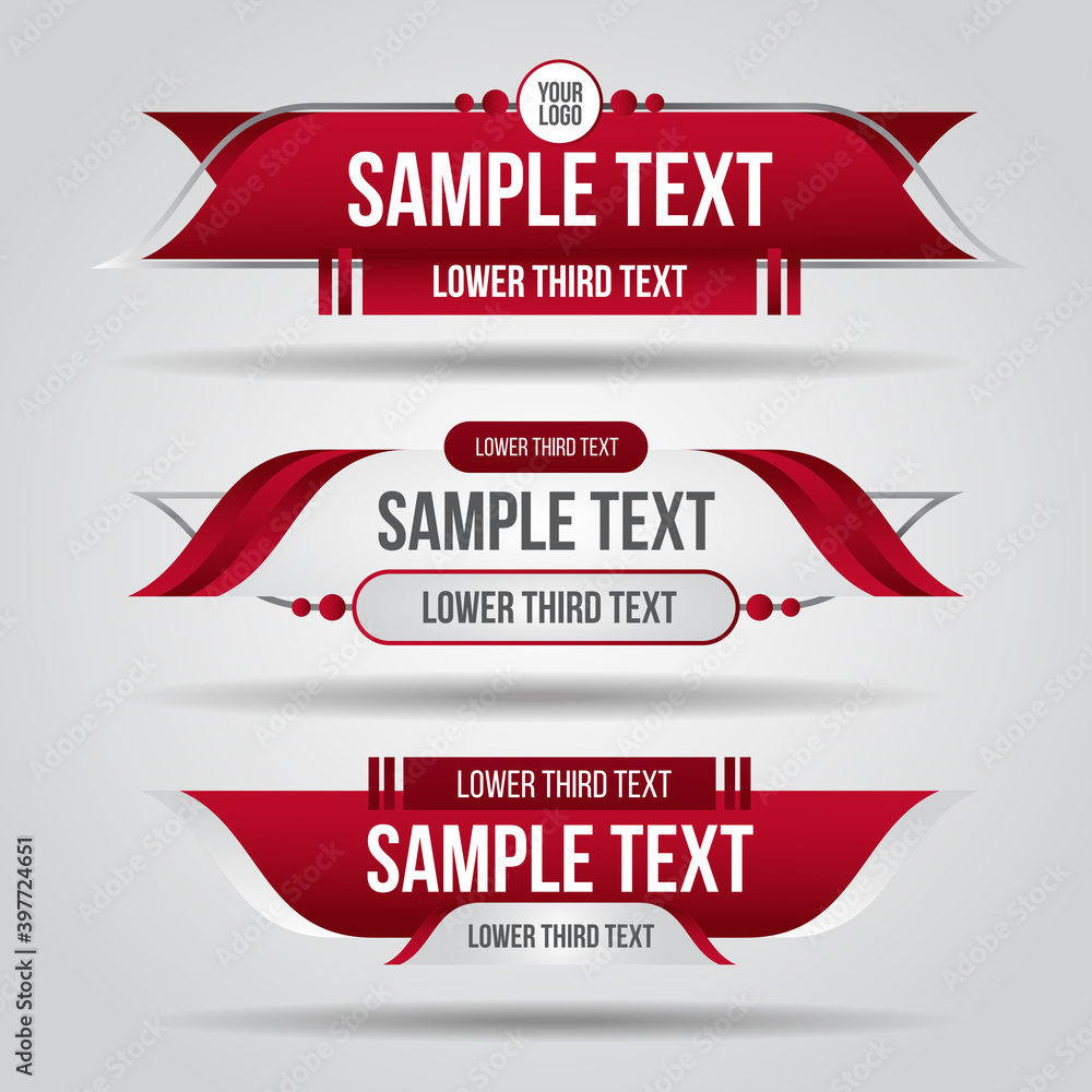 Lower third tv red design template modern contemporary. Set of banners ...