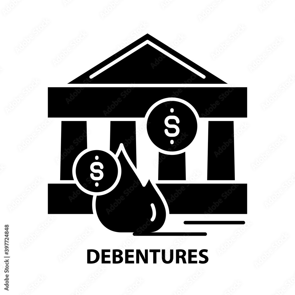 debentures icon, black vector sign with editable strokes, concept ...