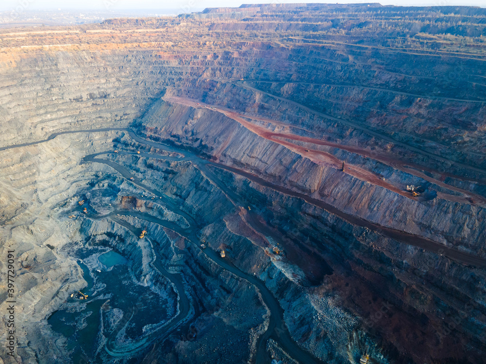 Huge iron ore quarry iron ore quarry top view Aero photo shoot. Stock ...