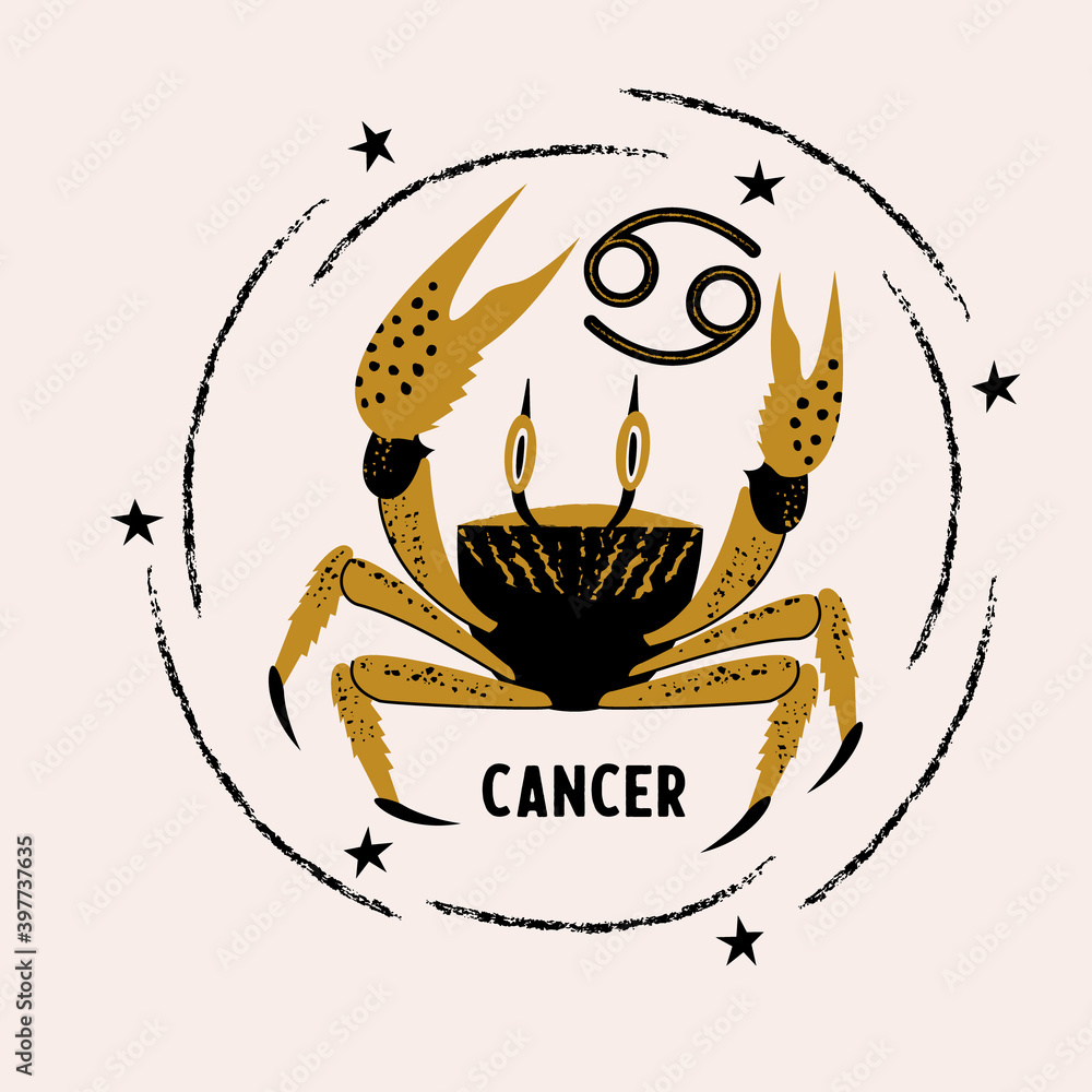Cancer is a sign of the zodiac. Horoscope and astrology. Vector hand ...