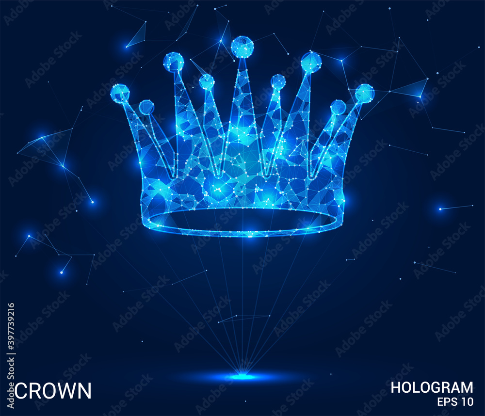 Hologram of the crown. A crown of polygons, triangles of points, and ...