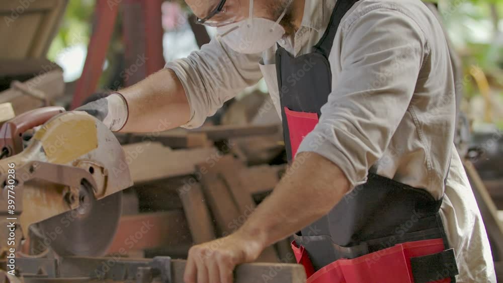 Professional craftsman or carpenter wearing safety personal protective ...