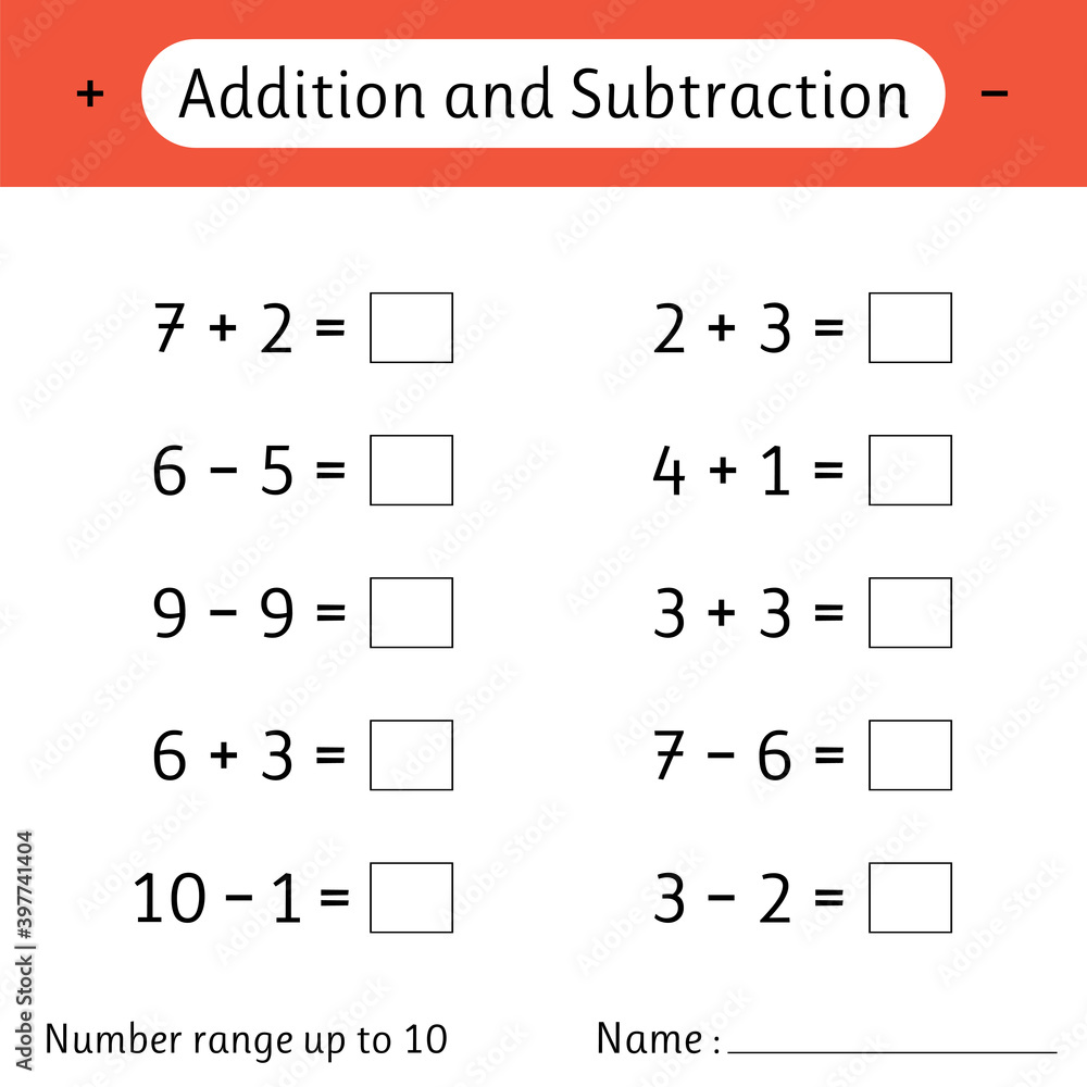 Addition and Subtraction. Number range up to 10. Math worksheet for ...