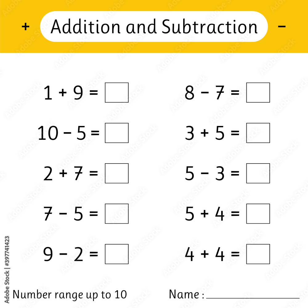 Addition and Subtraction. Number range up to 10. Math worksheet for ...