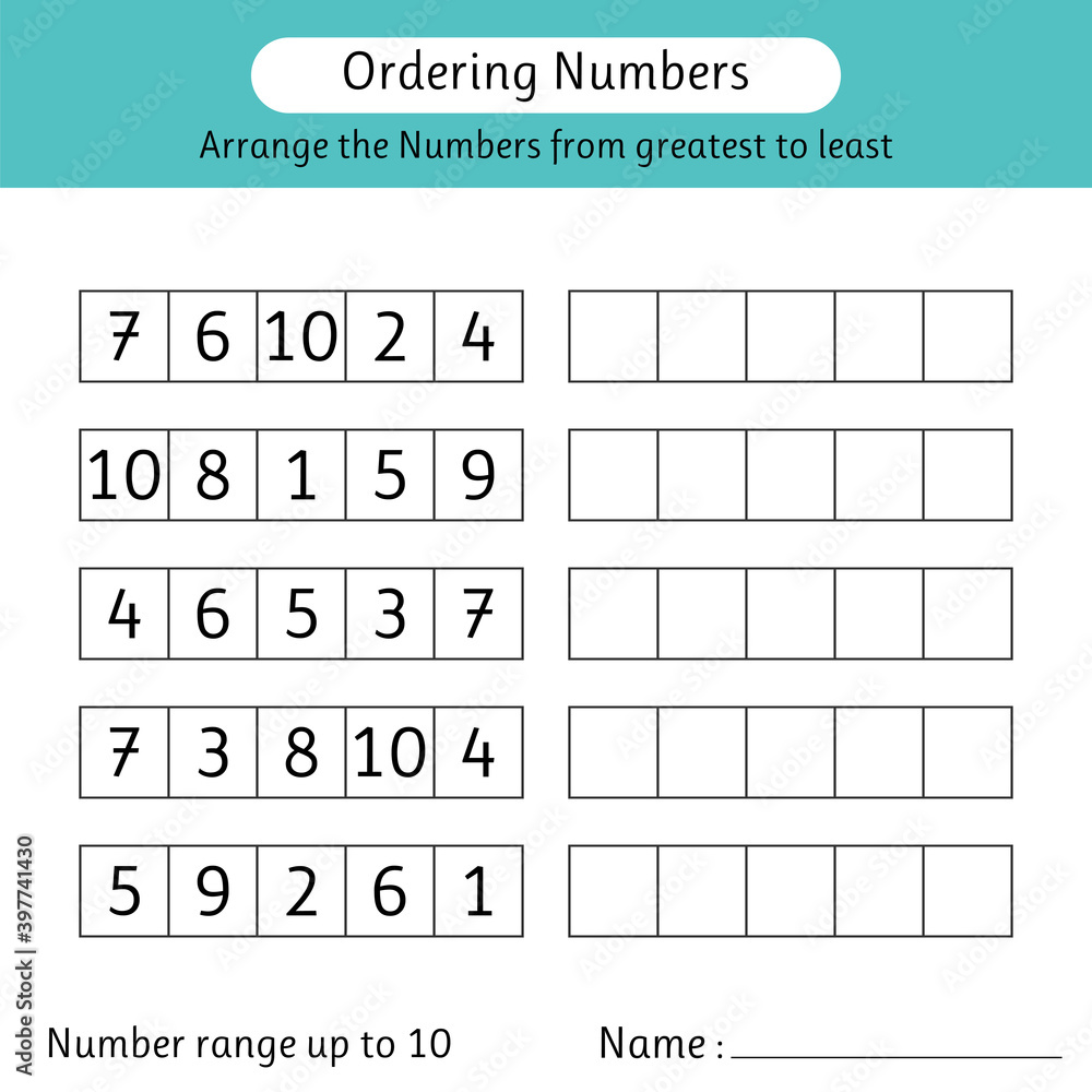 Ordering numbers worksheet. Arrange the numbers from greatest to least ...