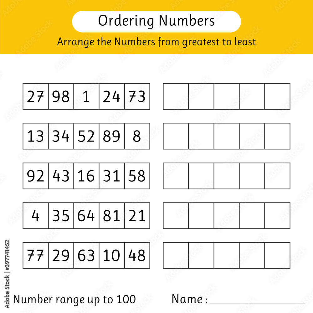 Ordering numbers worksheet. Arrange the numbers from greatest to least ...
