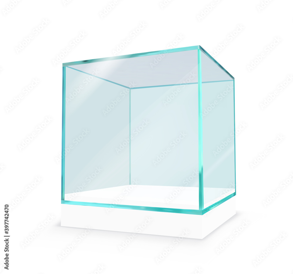 glass showcase cube on a pedestal bottom view. vector illustration ...