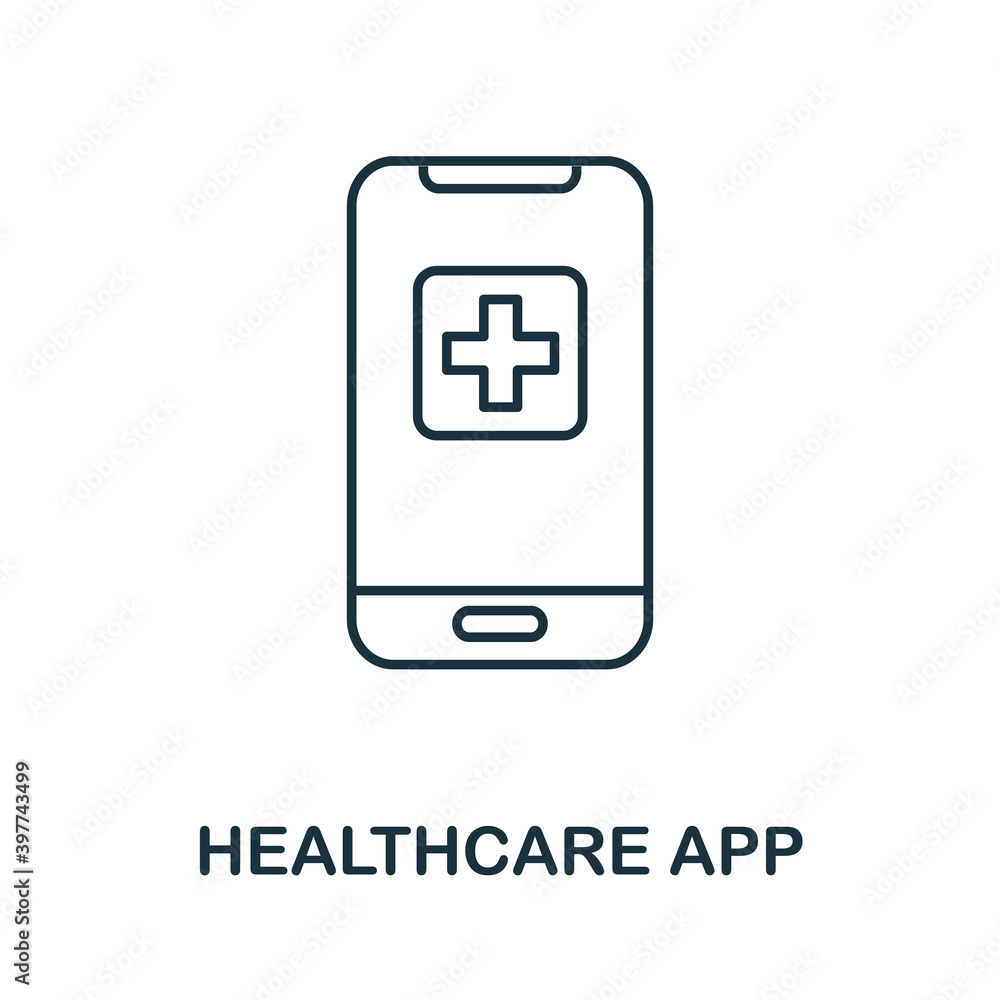 Healthcare App icon. Line style element from digital healthcare ...