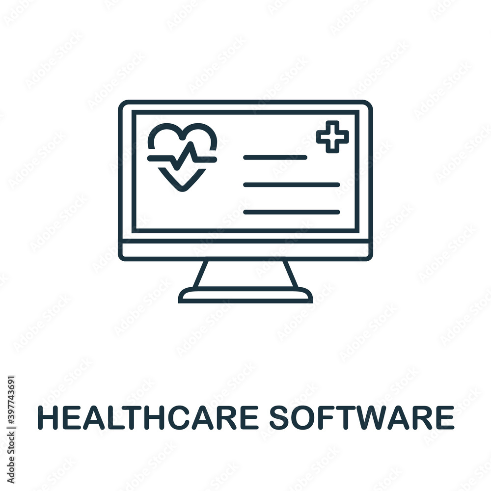 Healthcare Software icon. Line style element from digital healthcare ...