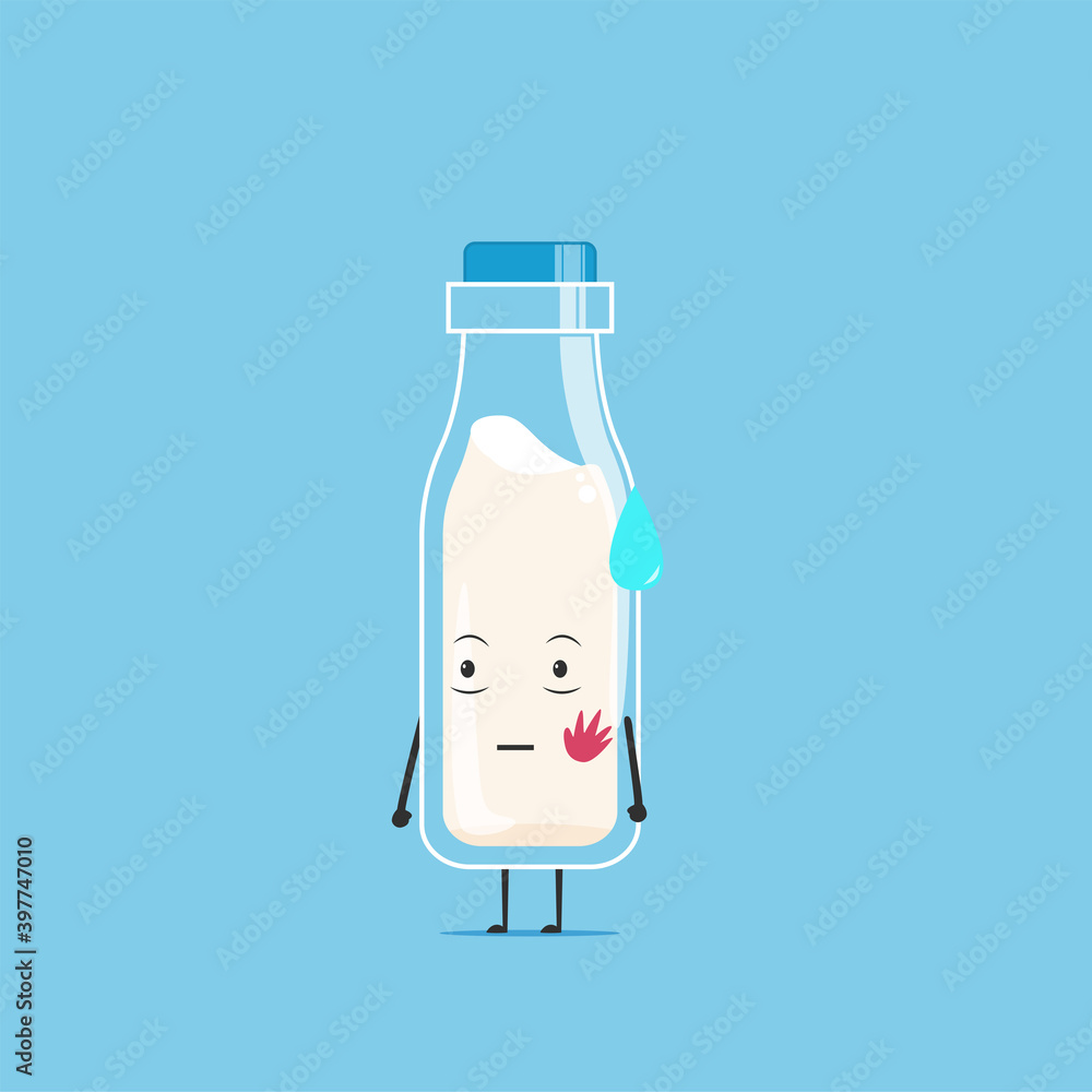 a bottle of white milk character got a slap on the face isolated on ...