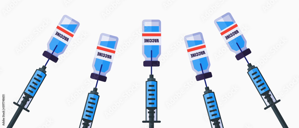 Vaccine Vial or Bottle and Injection syringe for Coronavirus Covid-19 or Other Disease ...
