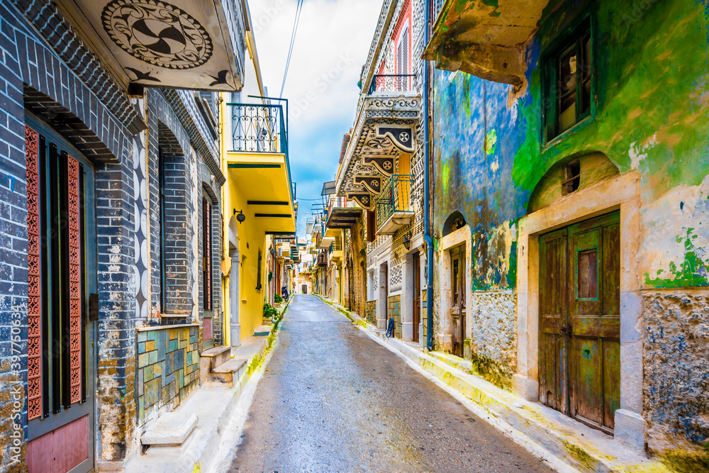 Pirgi village streets in Chios Island, The most interesting feature of ...