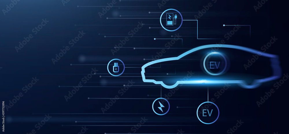 EV car Graphics futuristic plug in charging power electric vehicle with ...