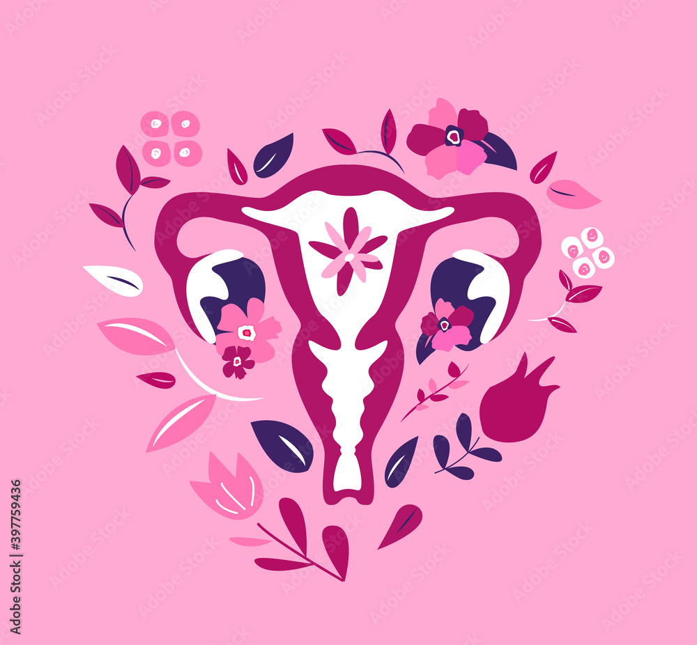 Beautiful Female Reproductive System with Flowers.Feminine Gynecology ...