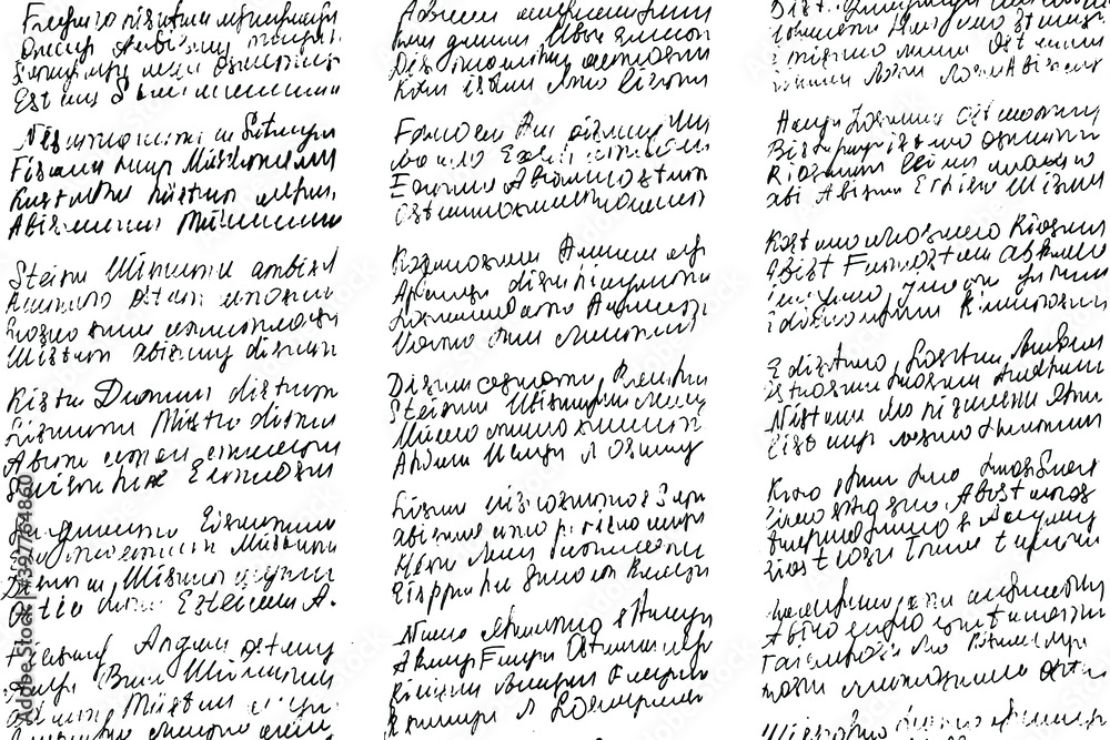 Grunge texture of unreadable poems. Illegible, sloppy handwriting ...