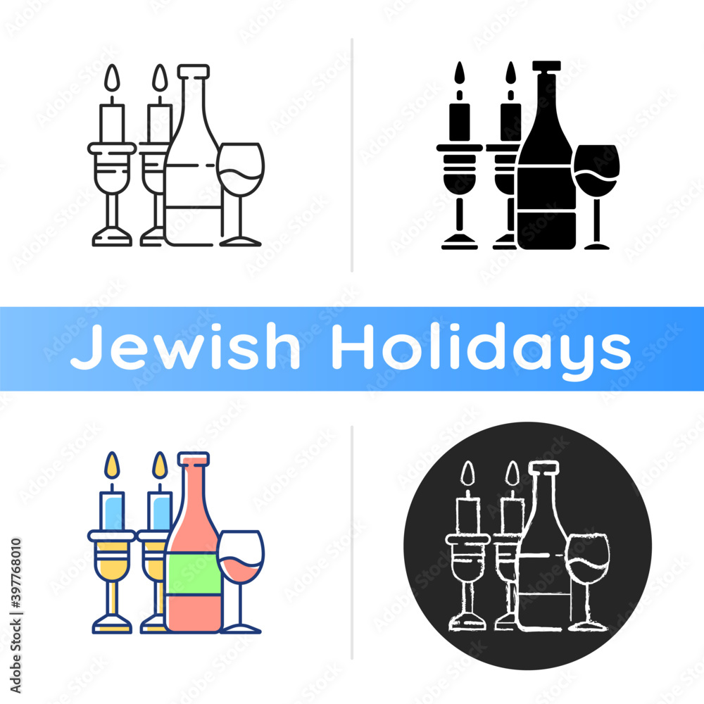 Kosher wine icon. Jewish holidays and rituals. Passover Seder. Festive ...