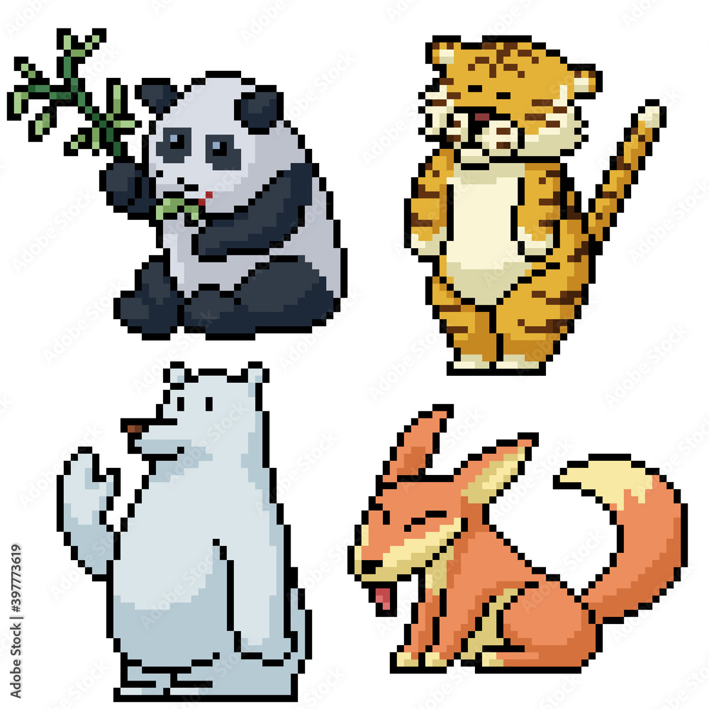 pixel art set isolated funy animal Stock Vector | Adobe Stock