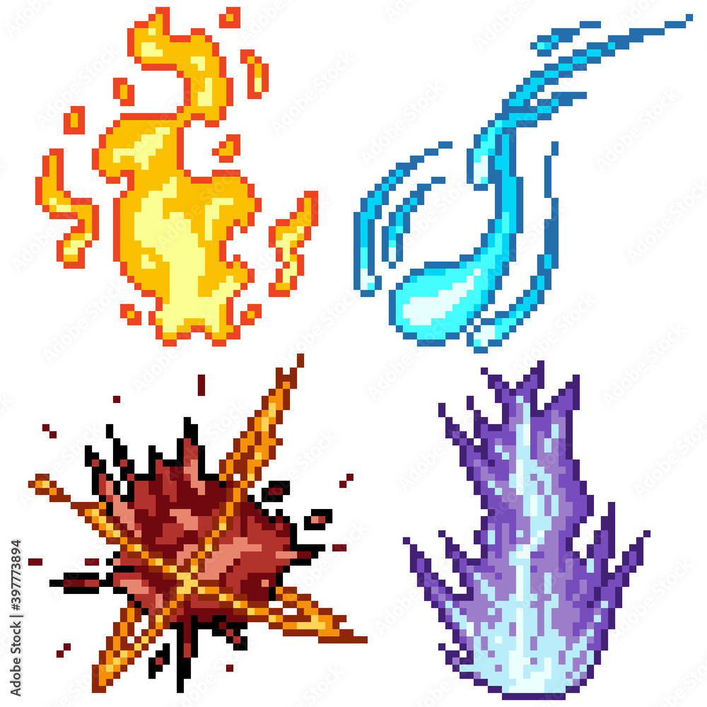 pixel art set isolated fantasy effect Stock Vector | Adobe Stock