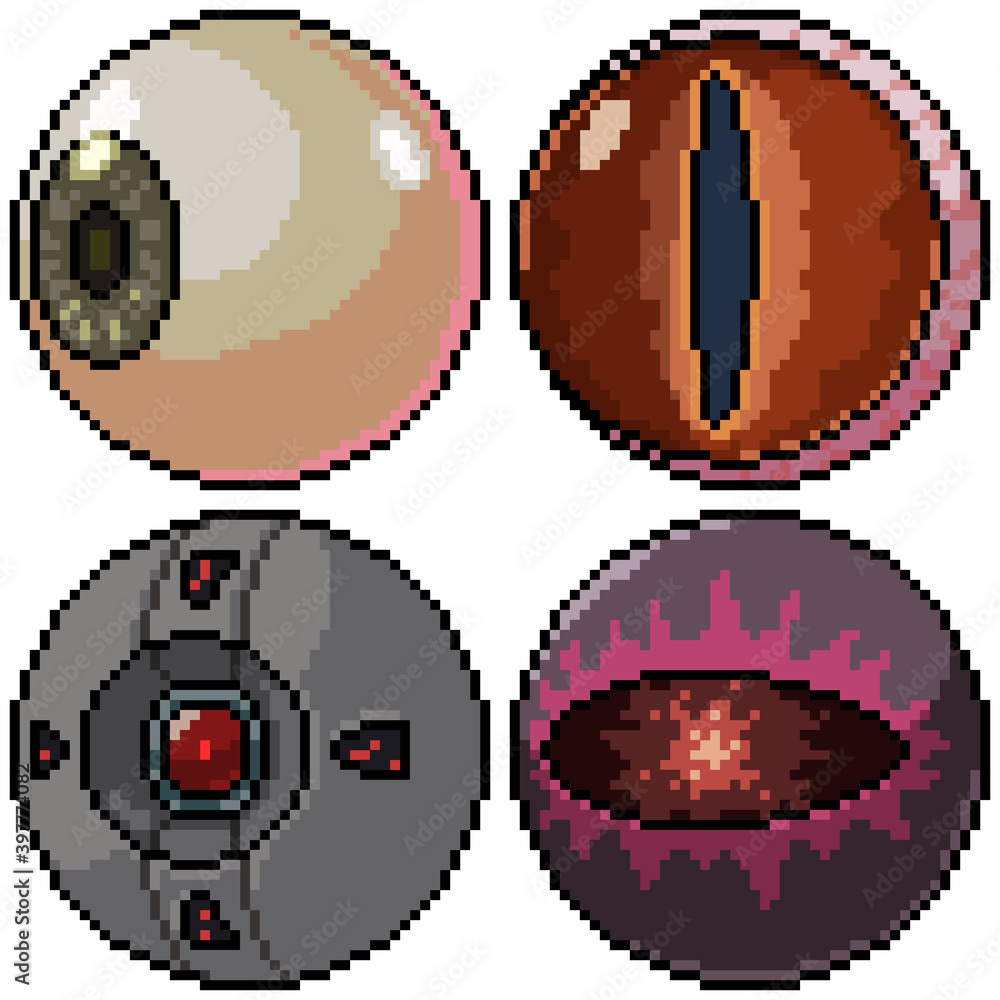 pixel art set isolated eye ball Stock Vector | Adobe Stock