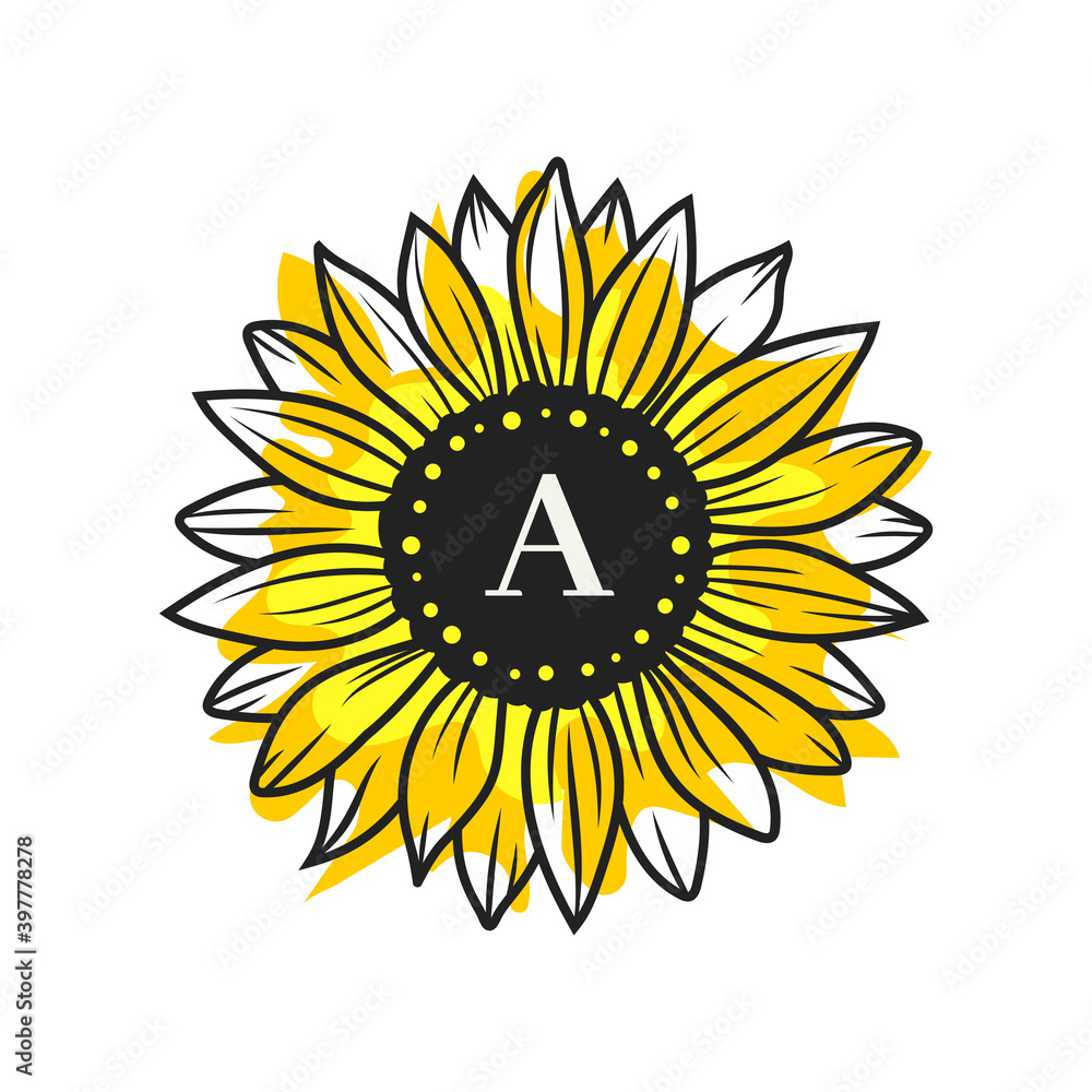 Sunflower circle monogram, Sunflower frame, Sunflower floral frame ...