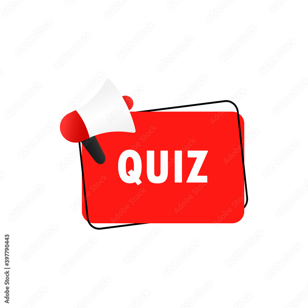 Quiz icon. Megaphone with quiz message in bubble speech banner ...