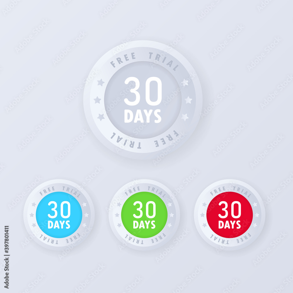 30 days free trial button in 3d style. vector illustration. Free trial ...