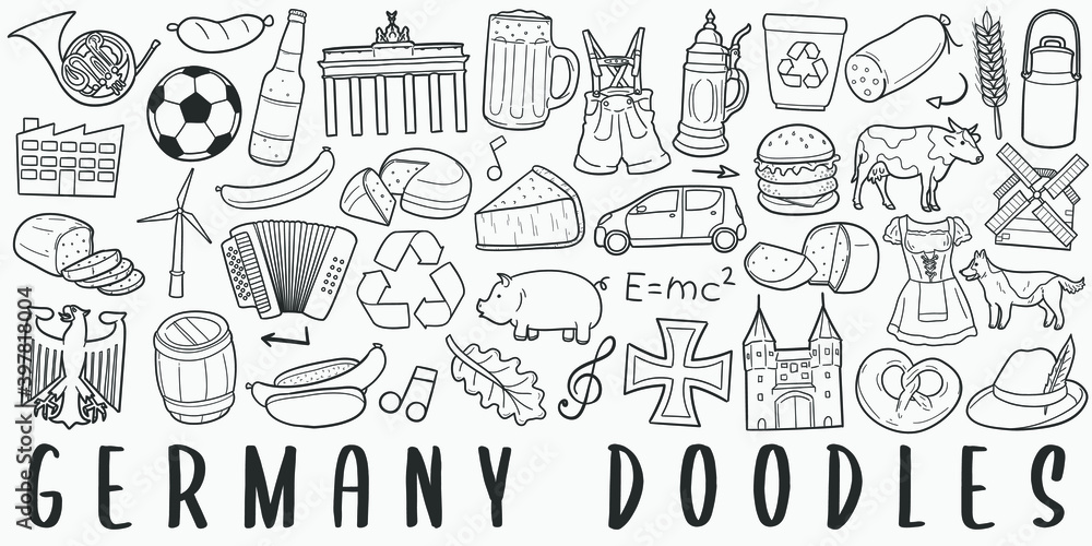 Germany, doodle icon set. German Country Style Vector illustration ...