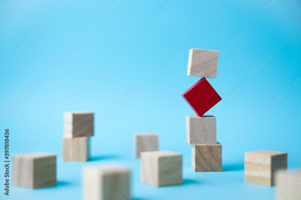 wooden cube stacking as stair step shape, mock up for create symbol or ...
