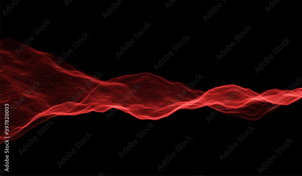 Red particle wave background. Abstract dynamic mesh. Big data ...