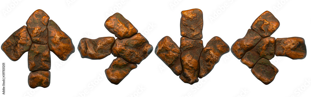 Set of rocky symbols up arrow, to down, right and left arrow. Font of ...