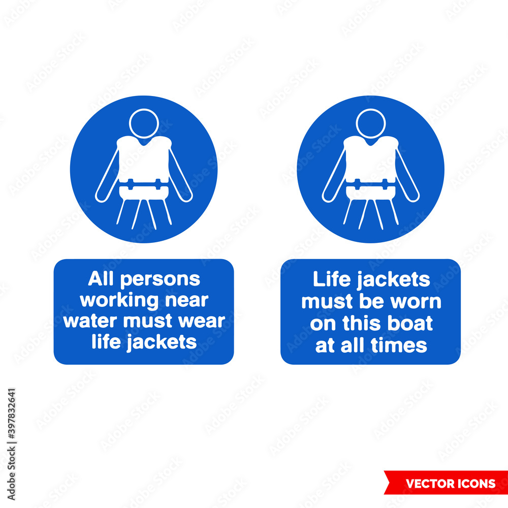 Water safety mandatory signs icon set of color types. Isolated vector ...